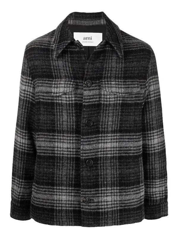 Ami Checked Button-up Shirt Jacket - Black