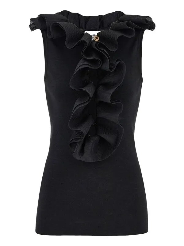 FERRAGAMO Ruffle-trim Wool Vest - Black