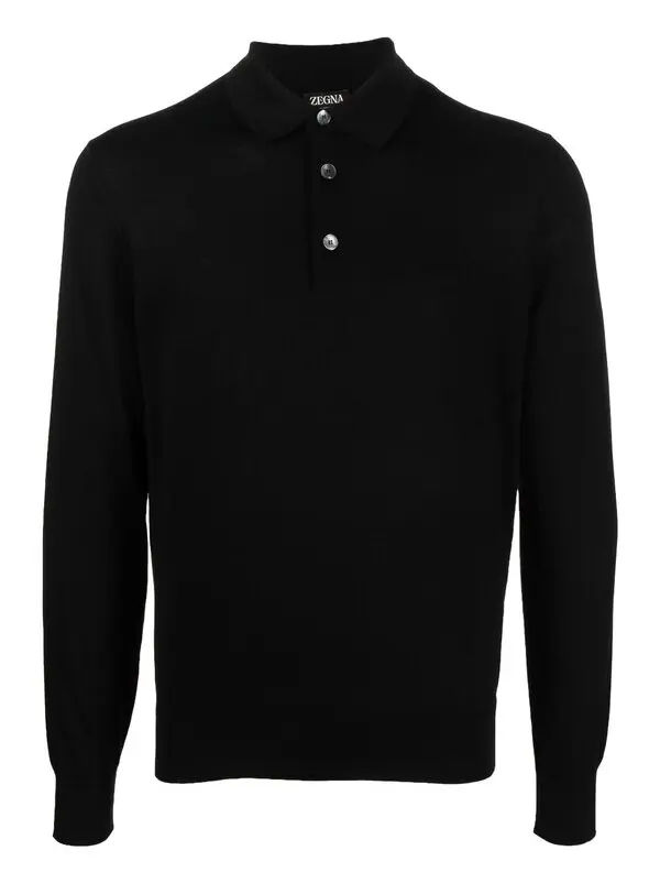 Zegna Knitted Polo Shirt - Black