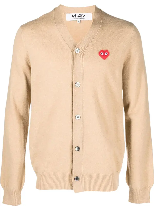 Play Comme Des Garcon Logo-embroidered Cardigan - Neutrals