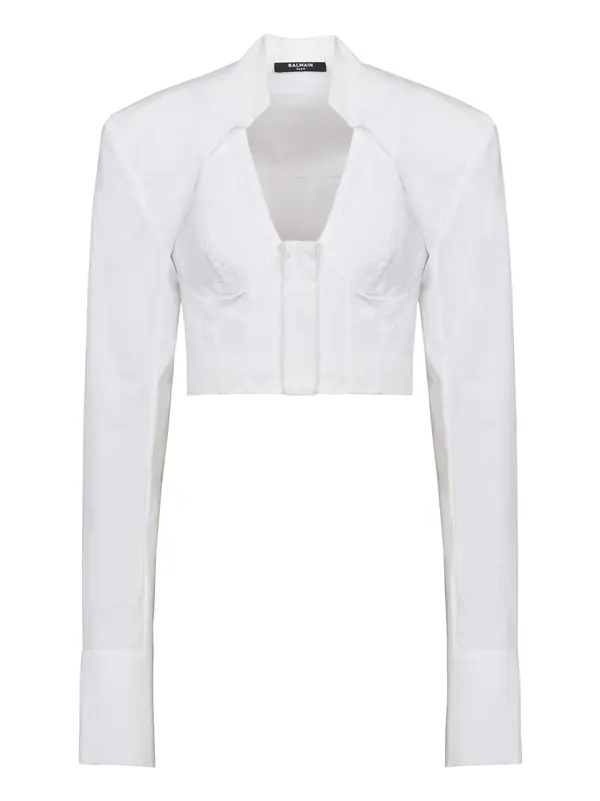 Balmain Cropped Cotton Blouse - White