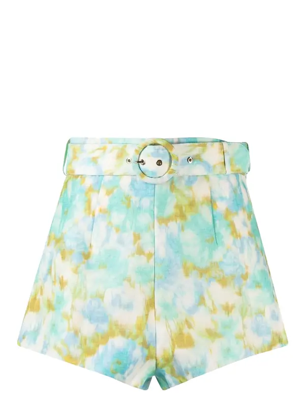Zimmermann Printed Belted Shorts - Green