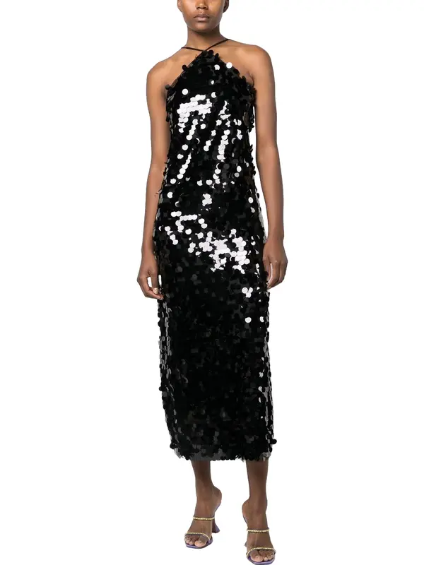 Remain Birger Christensen Sequin Halterneck Midi Dress - Black