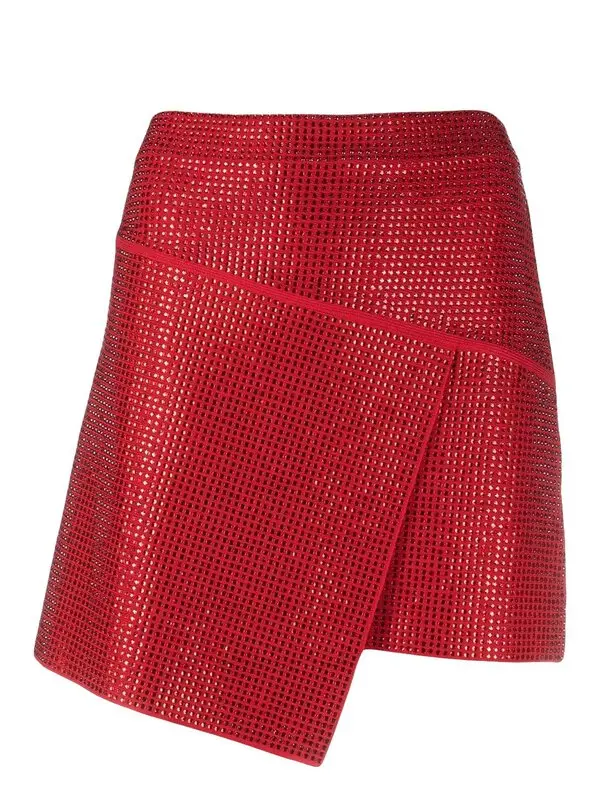 ANDREĀDAMO Asymmetrical Crystal-studded Wrap Skirt - Red
