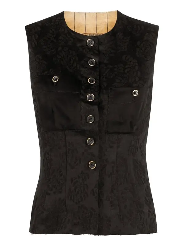 UMA WANG Panelled Floral-jacquard Vest - Black
