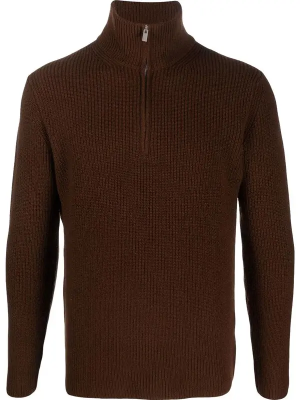DELL'OGLIO Stand-collar Half-zip Jumper - Brown