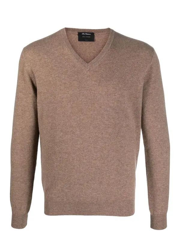 DELL'OGLIO V-neck Fine-knit Jumper - Brown