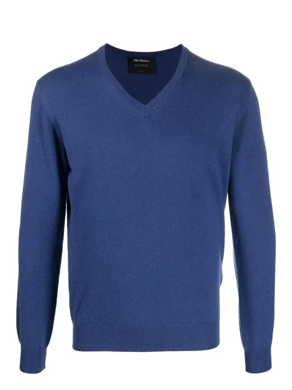 DELL'OGLIO V-neck Fine-knit Jumper - Blue