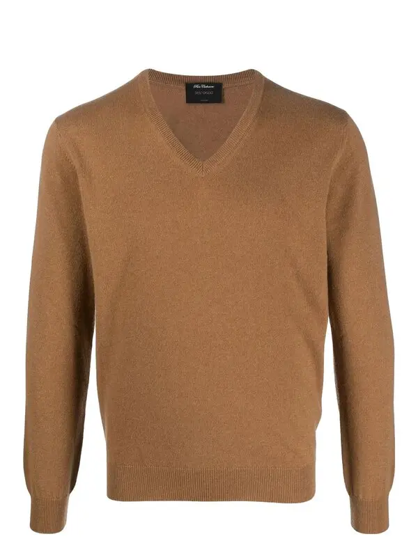 DELL'OGLIO V-neck Fine-knit Jumper - Brown