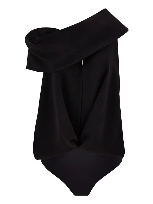 FERRAGAMO Asymmetric Draped Cut-out Bodysuit - Black