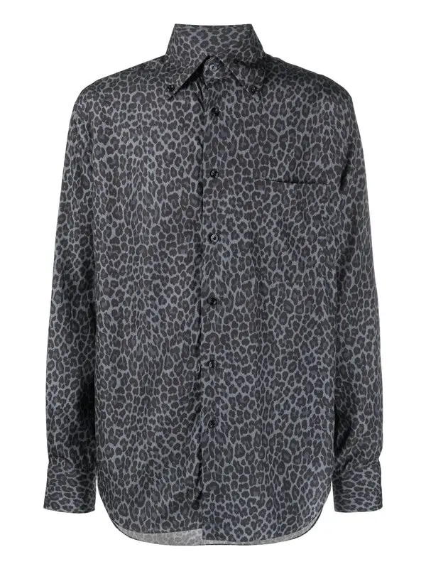 TOM FORD Leopard-print Long-sleeve Shirt - Grey