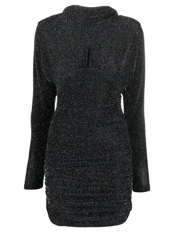 Saint Laurent Glittered Long Sleeve Mini Dress - Black