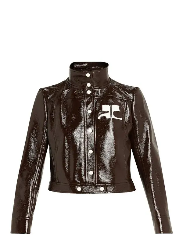 COURREGES Textured Vinyl Cropped Jacket - Chocolate