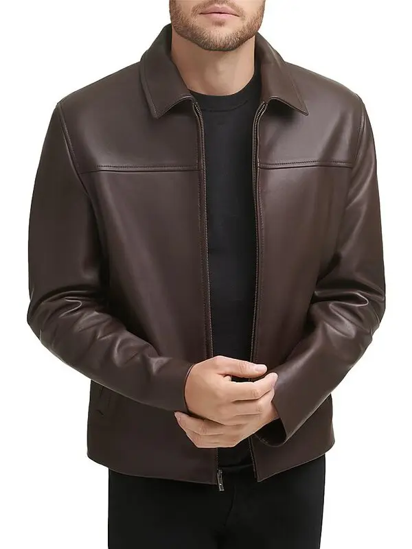 Cole Haan Zip Front Leather Jacket - Java