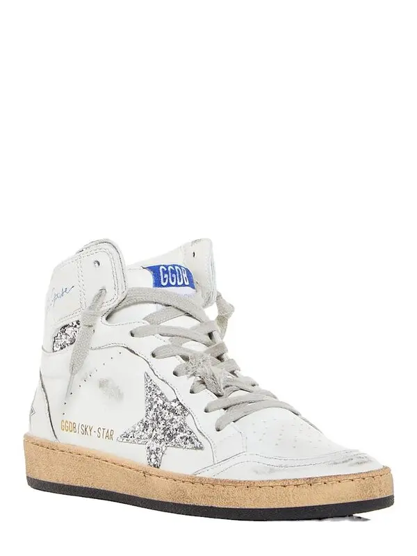 GOLDEN GOOSE Sky Star High Top Sneakers - White Silver