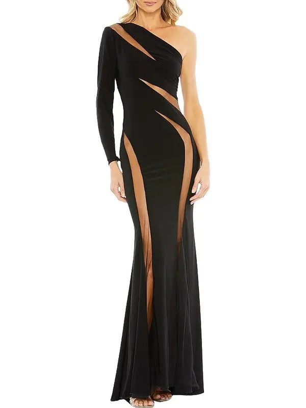 Mac Duggal Ieena Collection Mesh Illusion Gown - Black