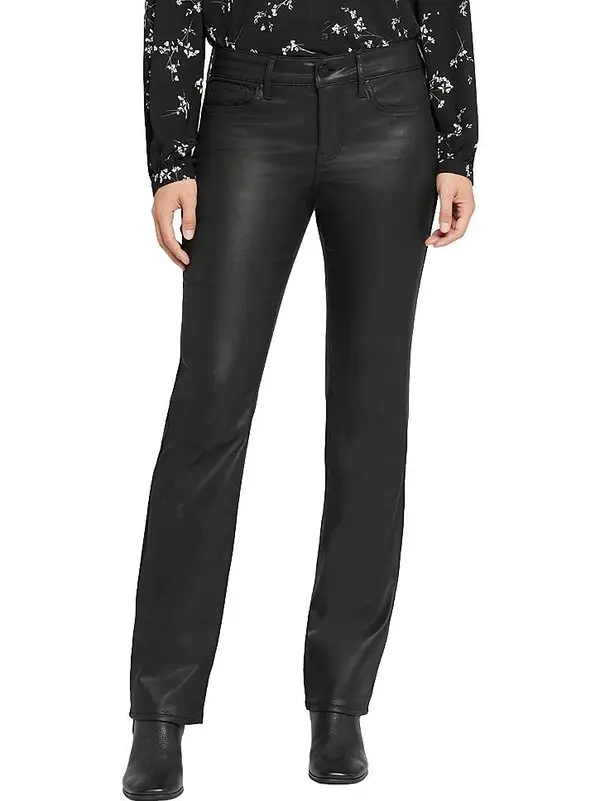 NYDJ Petite Marilyn Coated Straight Leg Jeans - Black Coated
