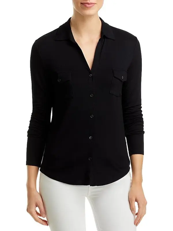 Majestic Filatures Point Collar Button Front Shirt - Noir