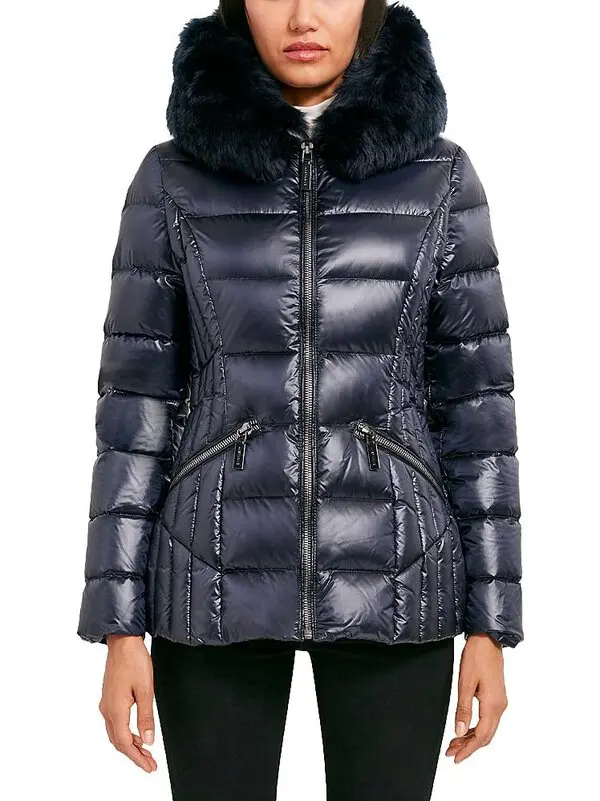 Dawn Levy Nikki Shearling Trim Puffer Coat - Abyss