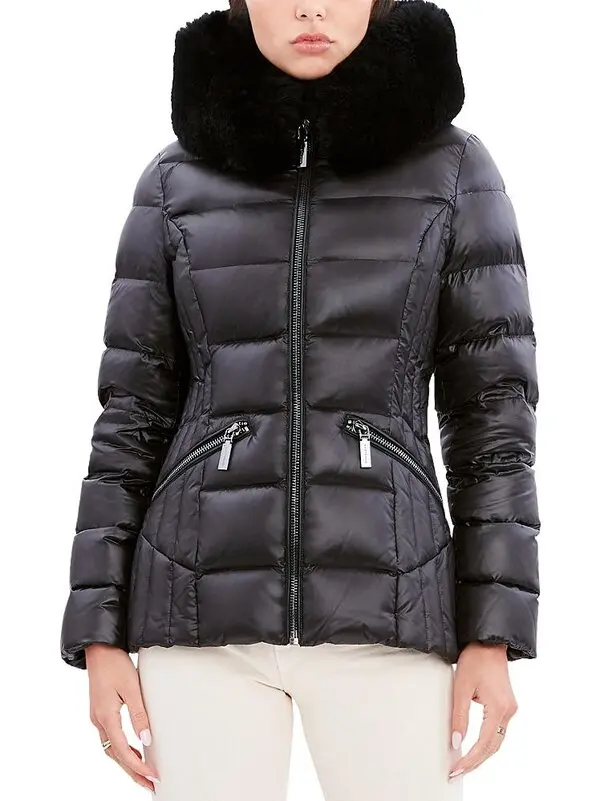 Dawn Levy Nikki Shearling Trim Puffer Coat - Black