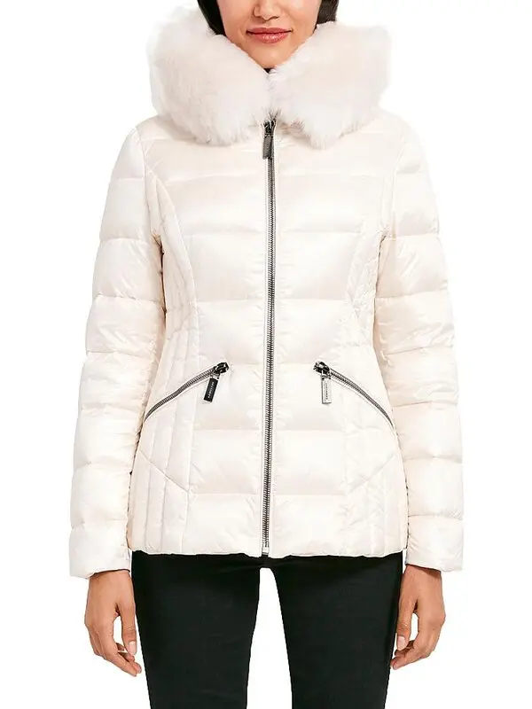 Dawn Levy Nikki Shearling Trim Puffer Coat - Cream