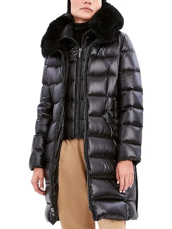 Dawn Levy Shearling Trim Down Puffer Coat - Black