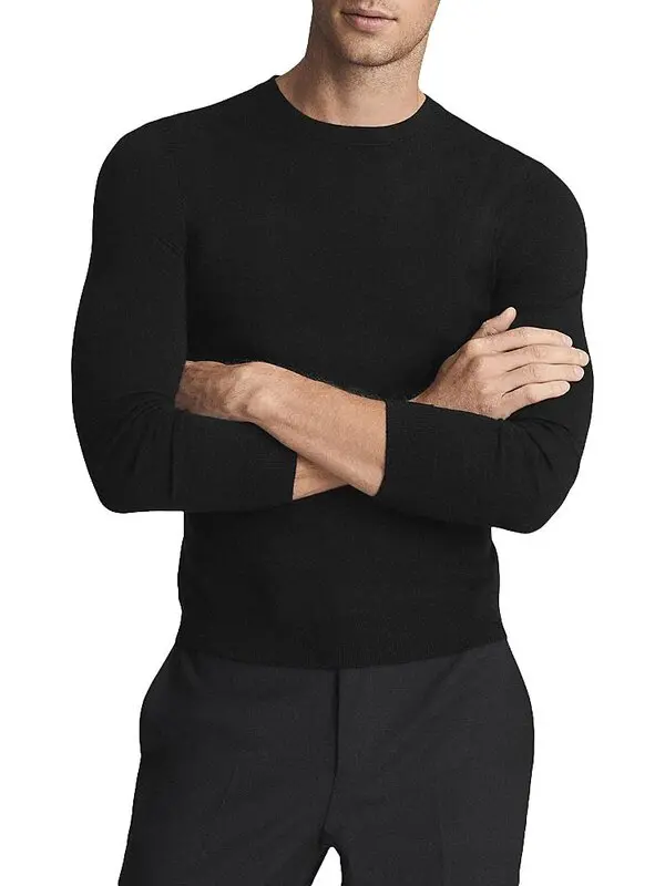 REISS Wessex Merino Crewneck Sweater - Black
