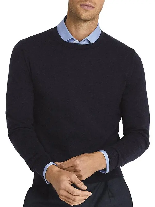 REISS Wessex Merino Crewneck Sweater - Navy
