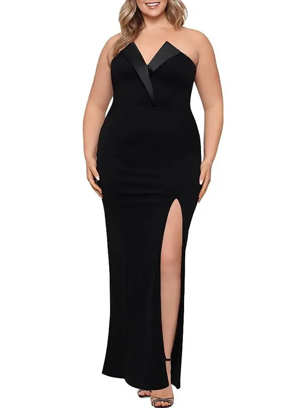 Betsy & Adam Strapless Tuxedo Gown - Black/black