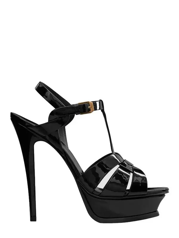 Saint Laurent Tribute 105mm Patent Leather Platform Sandals - Black