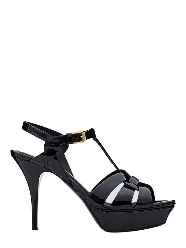 Saint Laurent Tribute Platform Sandals In Patent Leather - Black