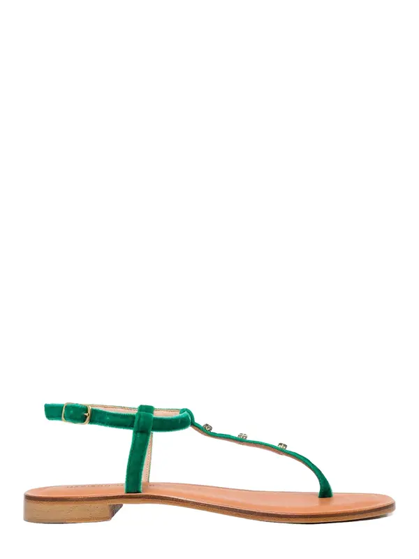 MADISON.MAISON Embellished Leather Thong Sandals - Green