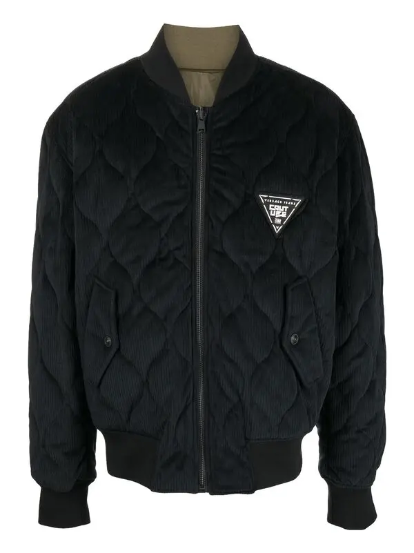 Versace Logo-patch Quilted Bomber Jacket - Black