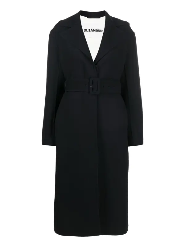 JIL SANDER Long-sleeve Belted Wool Coat - Blue