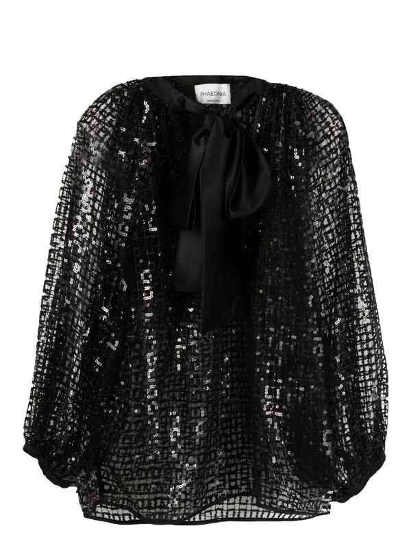 PHAEONIA Sequin-embellished Long-sleeve Blouse - Black