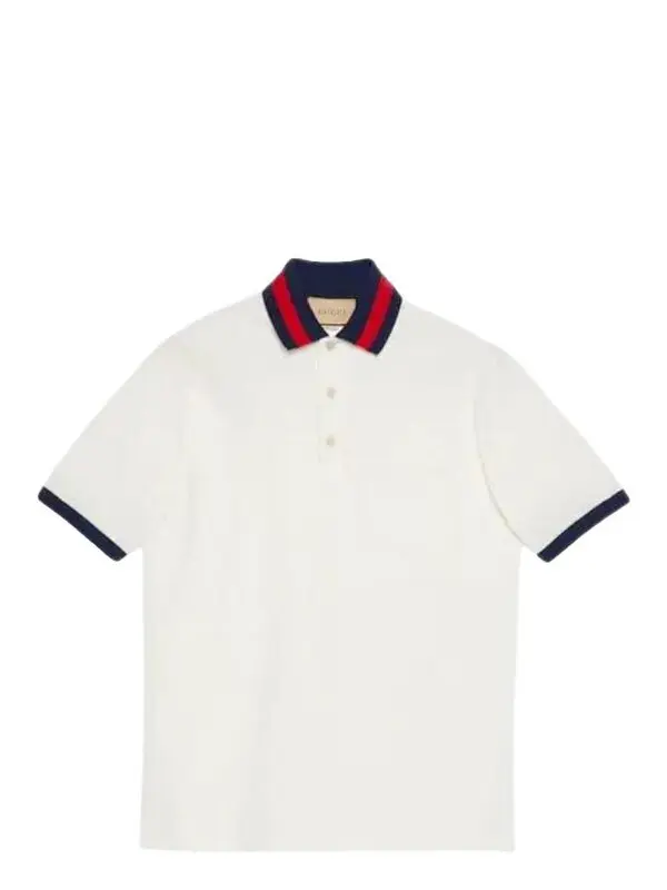Gucci Cotton Piquet Polo With Web Collar - White