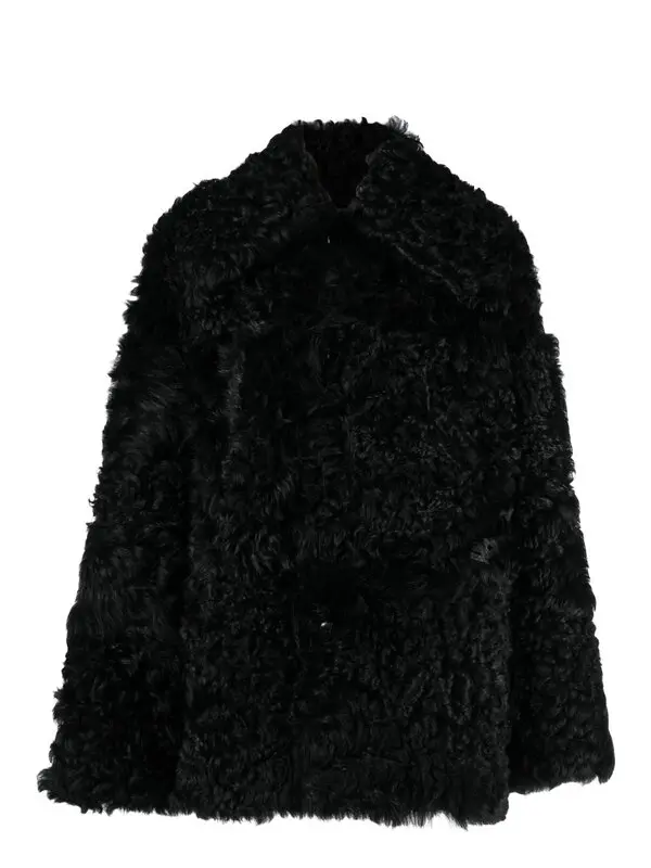 Ami Shearling Button-up Coat - Black