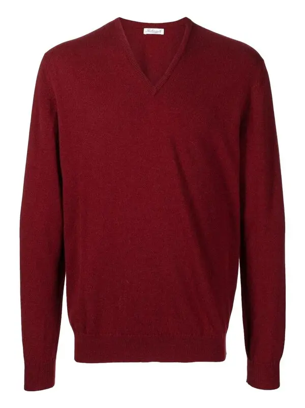 LEATHERSMITH OF LONDON V-neck Knit Jumper - Red