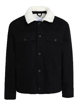 Topman Borg Collar Denim Trucker Jacket - Black