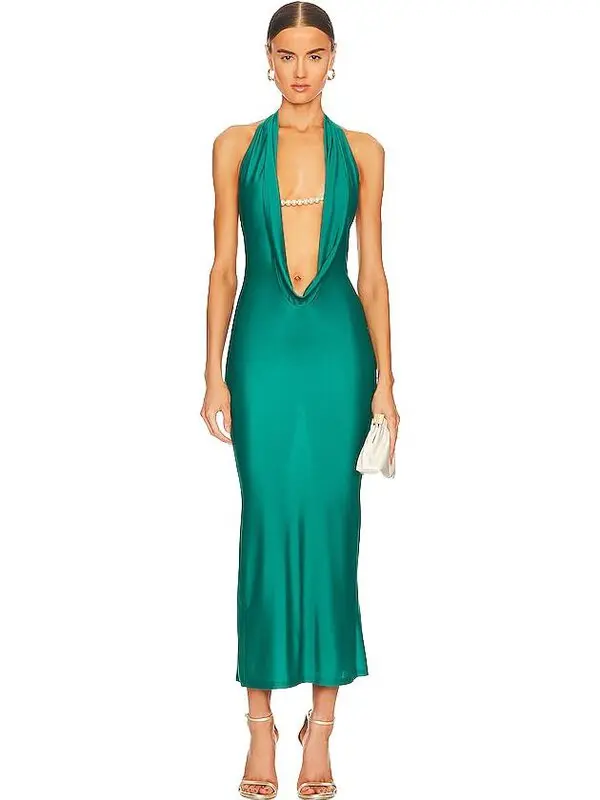 KHANUMS Khiya Pearl Trim Maxi Dress - Teal