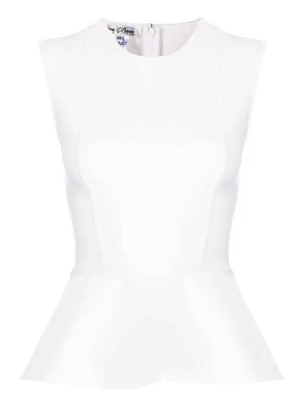 HERVE L. LEROUX Sleeveless Peplum-hem Top - White