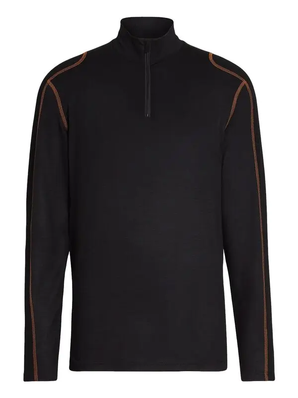 Zegna Wool Long-sleeved Top With Contrast Stitching - Black