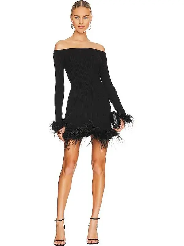 LOVERS AND FRIENDS Ellerie Feather Knit Mini Dress - Black