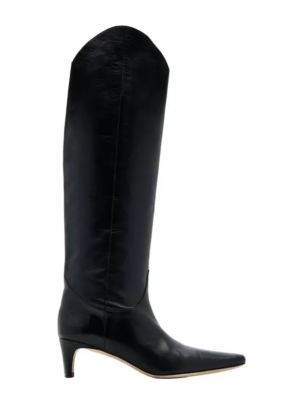 Staud Wally Leather Western Boots - Black