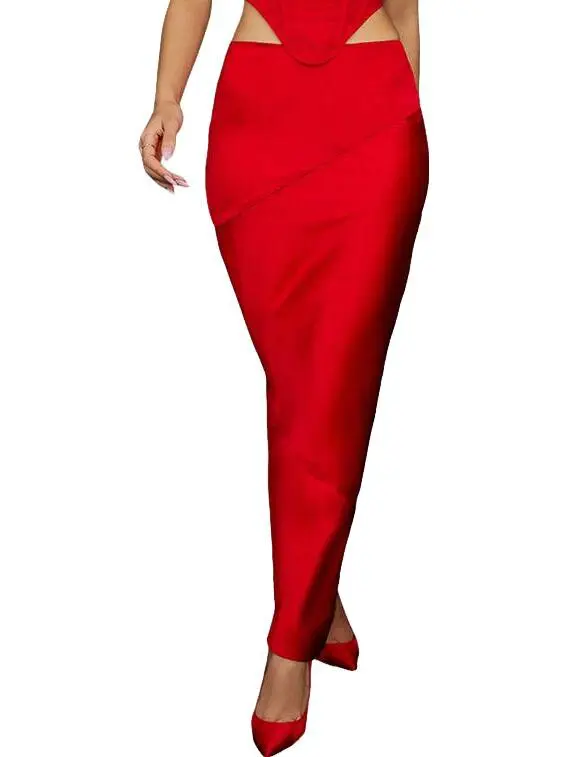 House Of Cb Colette Satin Skirt - Scarlet