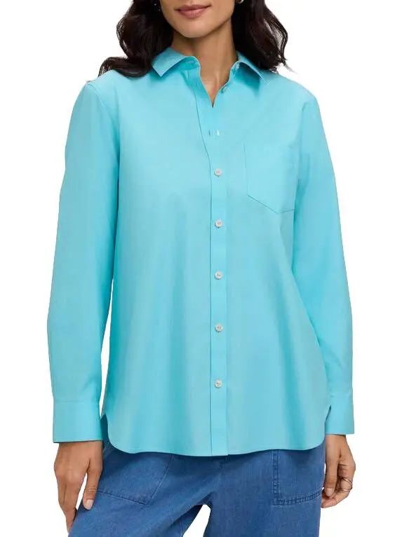 Foxcroft Non-iron Boyfriend Button-up Shirt - Capri Blue