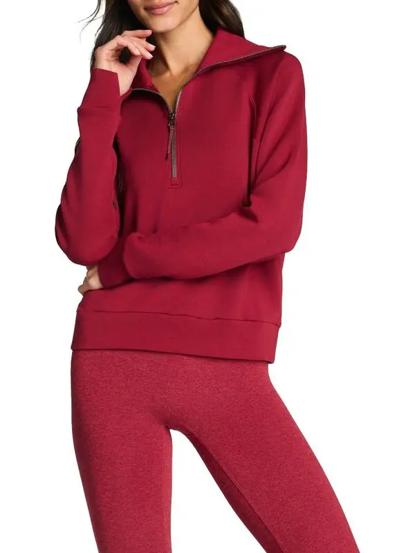 Spanx Airessentials Half Zip Sweatshirt - Red Merlot
