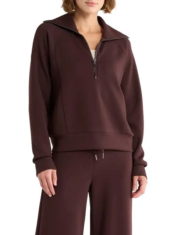 Spanx Airessentials Half Zip Sweatshirt - Truffle Brown