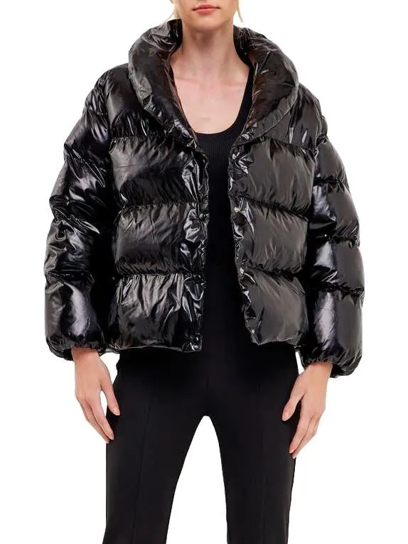 Endless Rose Belted Puffer Jacket - Black