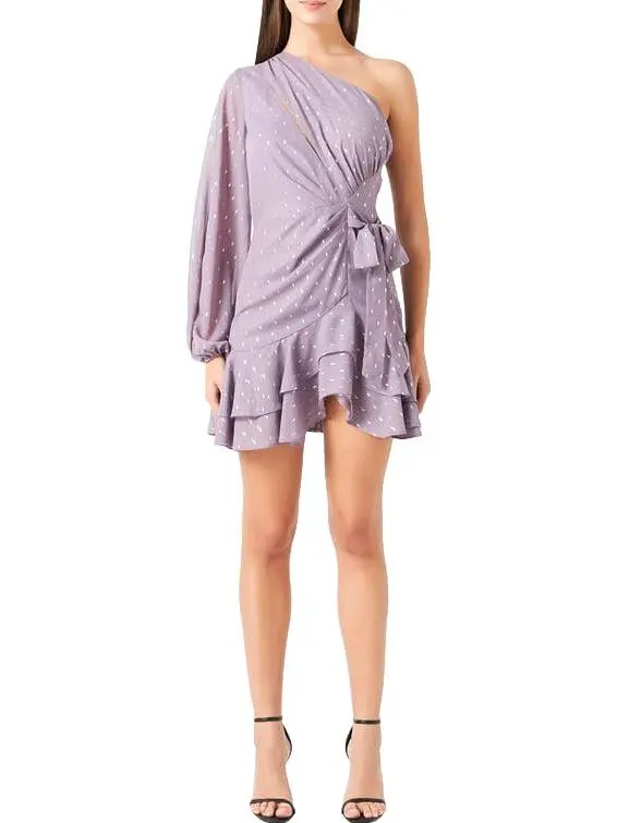 Endless Rose One-shoulder Chiffon Minidress - Dusty Lavender